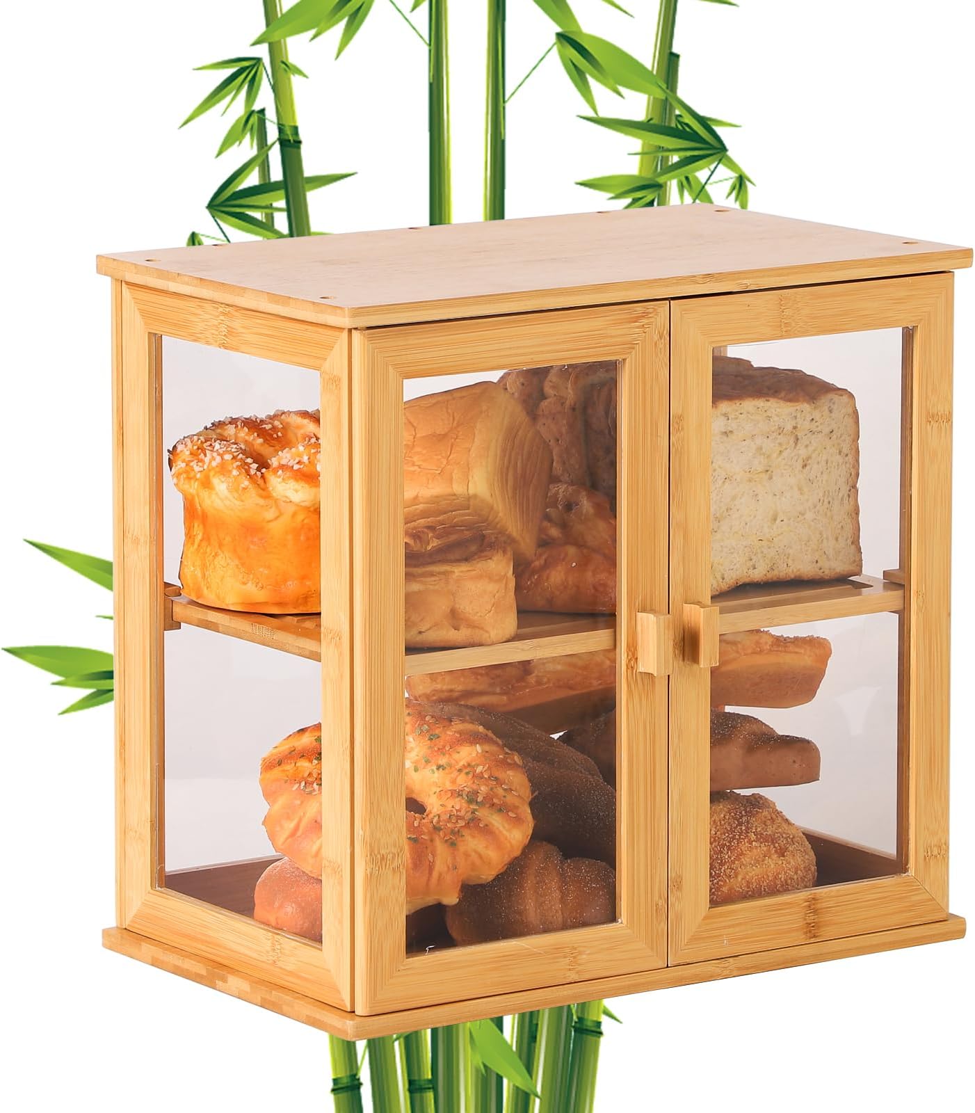 Amazon.com: MVYAVYUS Bread Box For Kitchen Countertop, Bamboo Bread ...