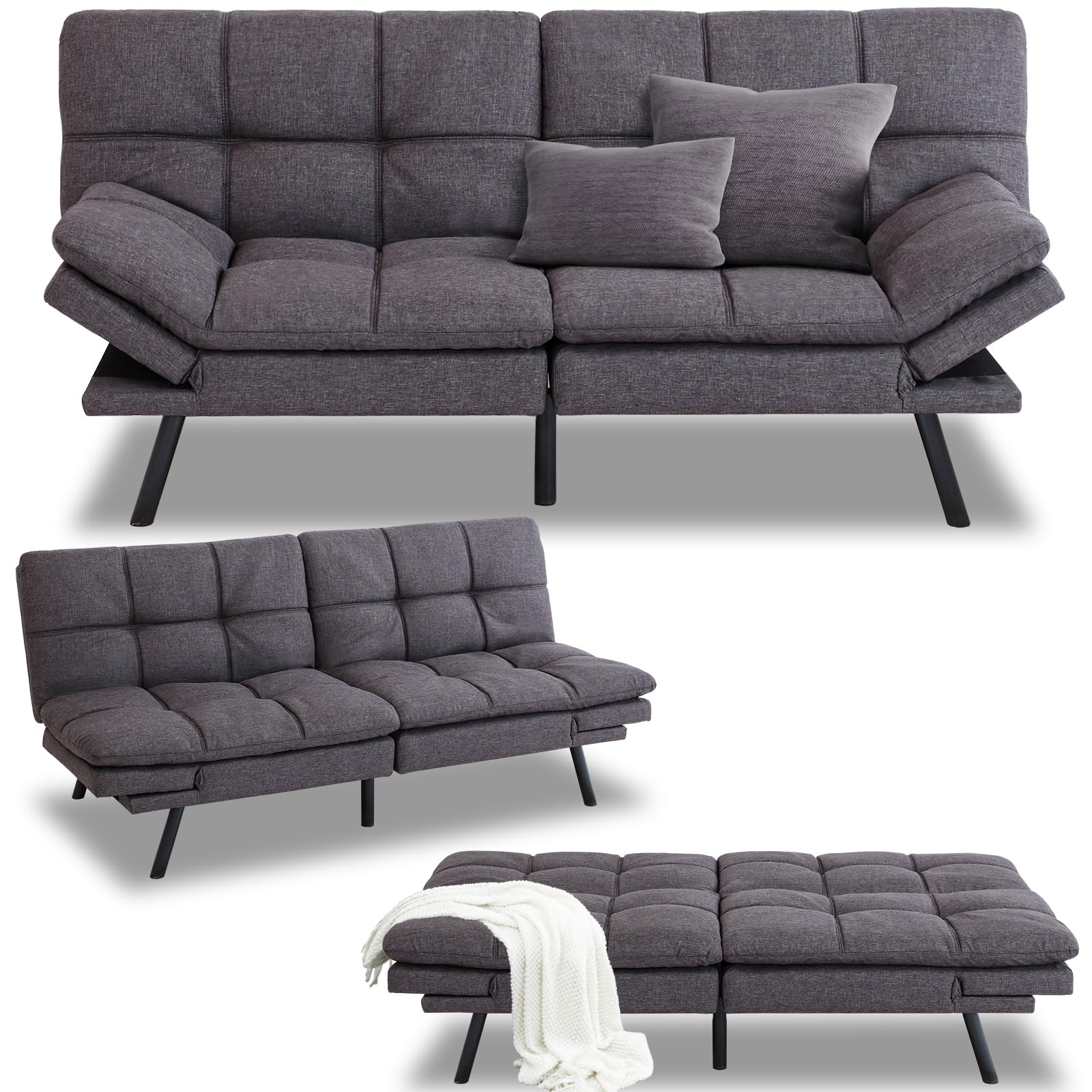 Amazon.com: Maxspeed Futon Sofa Bed, Memory Foam Couch Convertible ...