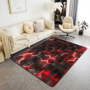 Amazon.com: Feelyou Red and Black Rugs for Living Room Bedroom 3x5 ...