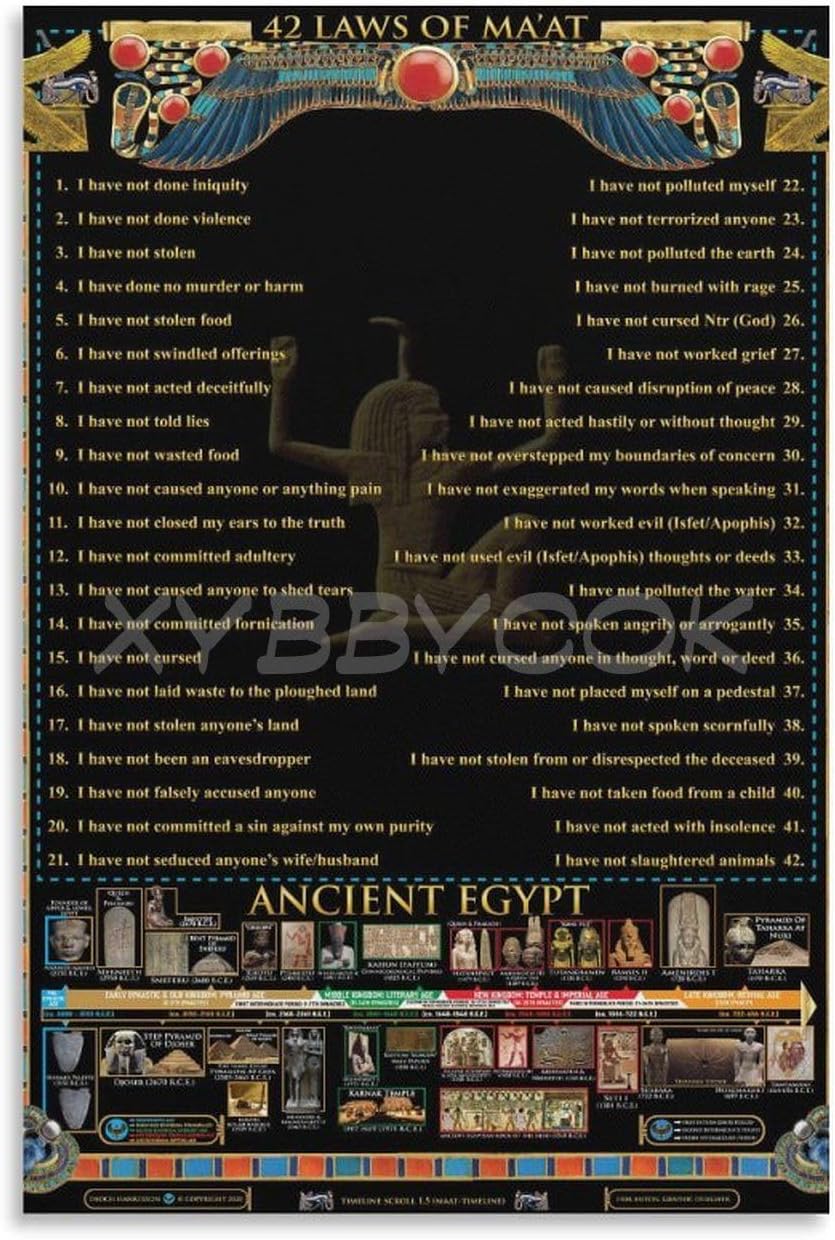 Amazon.com: XYBBYCOK The 42 Ideals of Ma'at Poster Egyptian Culture ...