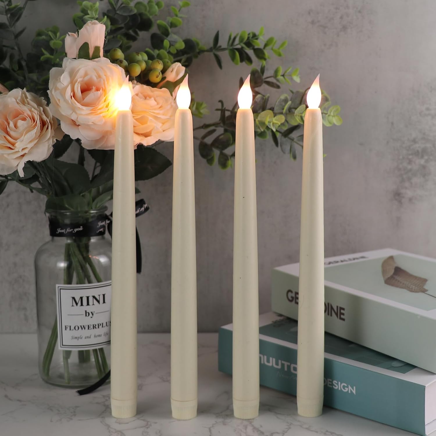 Wondise Velas cónicas parpadeantes sin llama con control remoto y ...