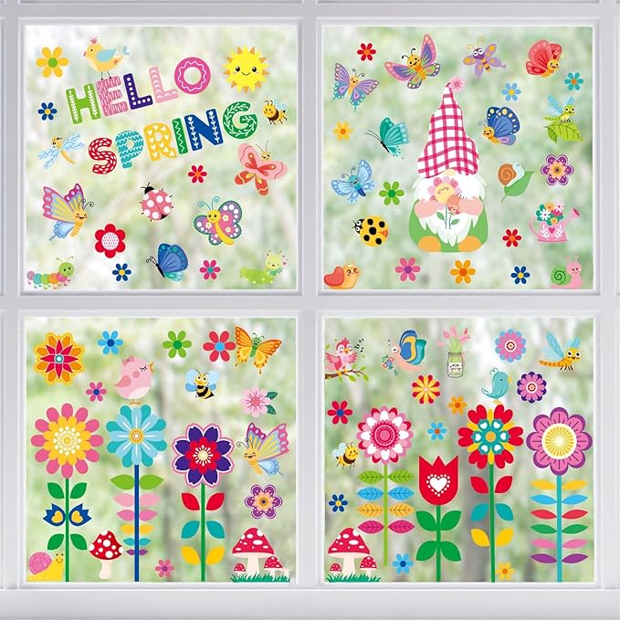 Amazon.com: Spring Window Clings - 9 Sheets 112 Pcs Hello Spring Window ...