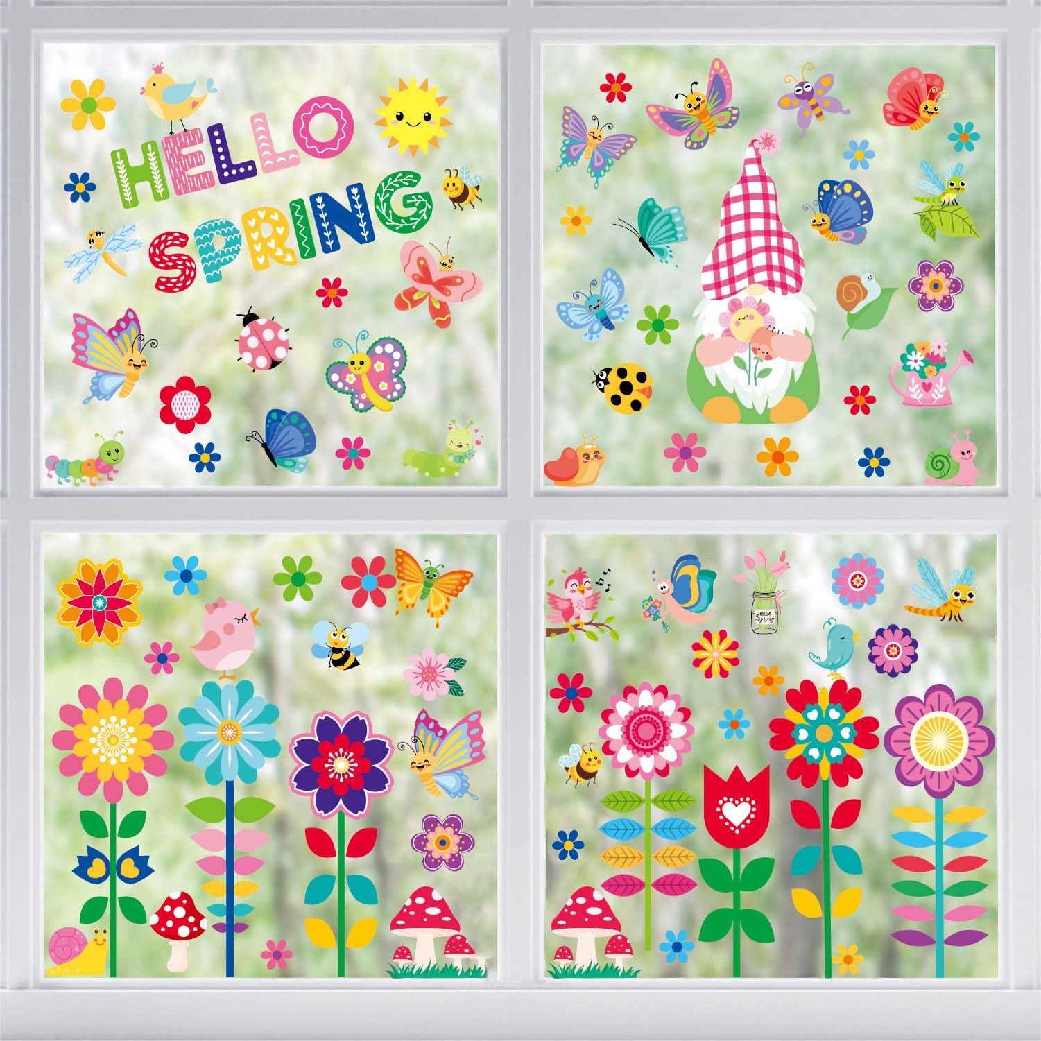 Amazon.com: Spring Window Clings - 9 Sheets 112 Pcs Hello Spring Window ...