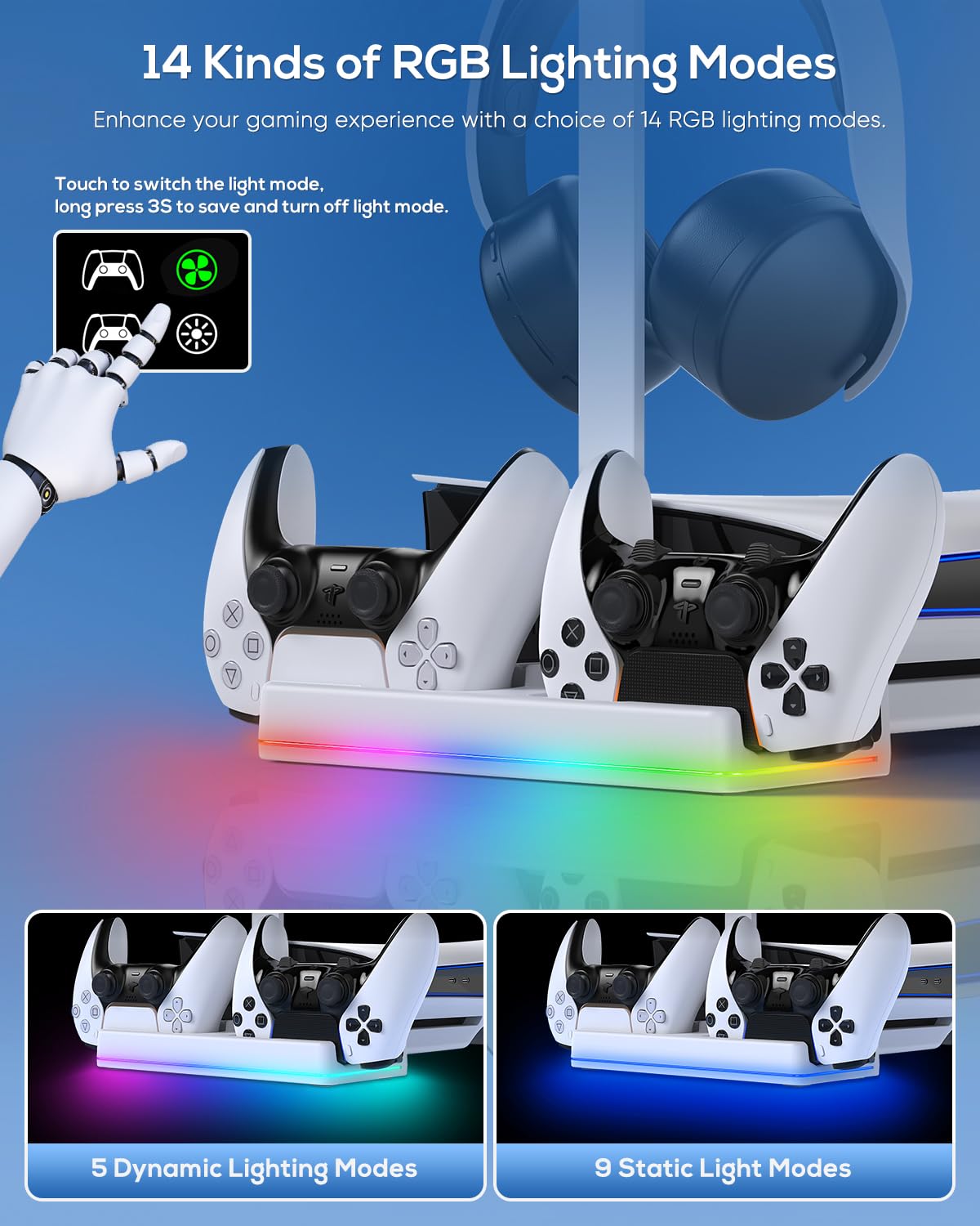Snapklik.com : RGB Horizontal Charging Stand & Auto Cooling Fan Station ...