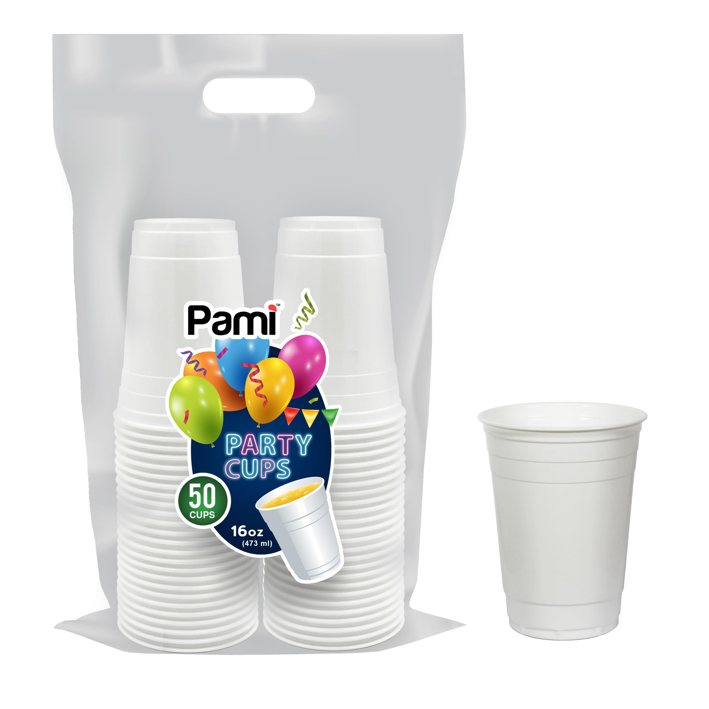 Amazon.com: PAMI White Plastic Party Cups [Pack of 50] - 16oz ...