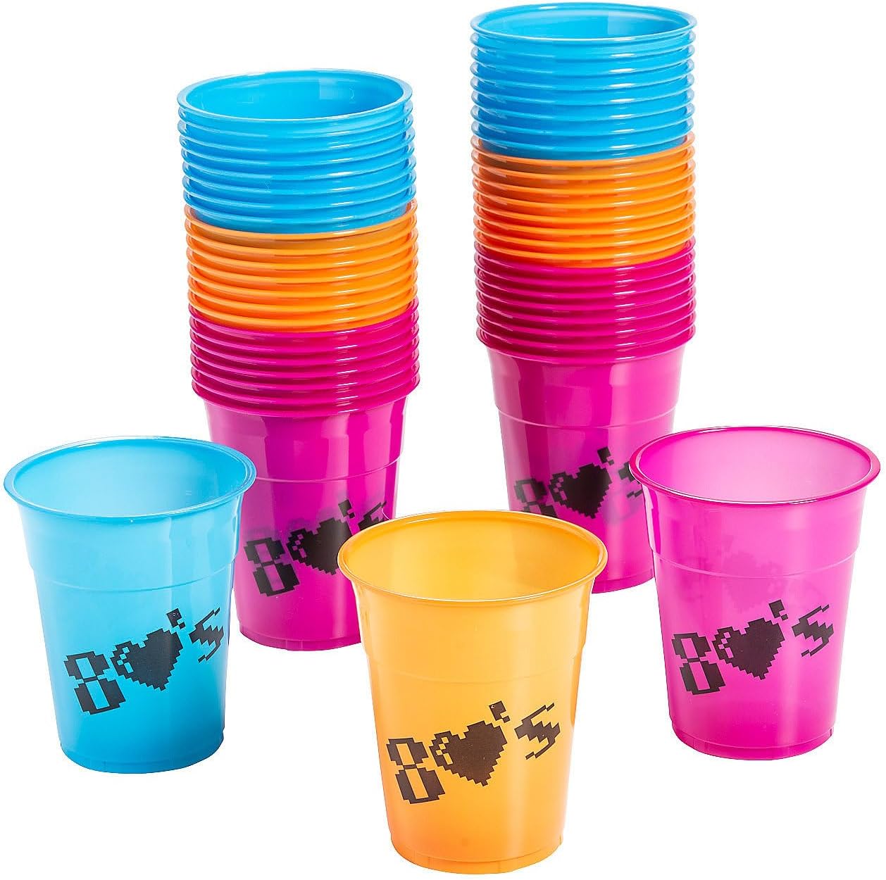 Amazon.com: Fun Express Bulk 50 Count 80s Party Disposable Plastic Cups ...
