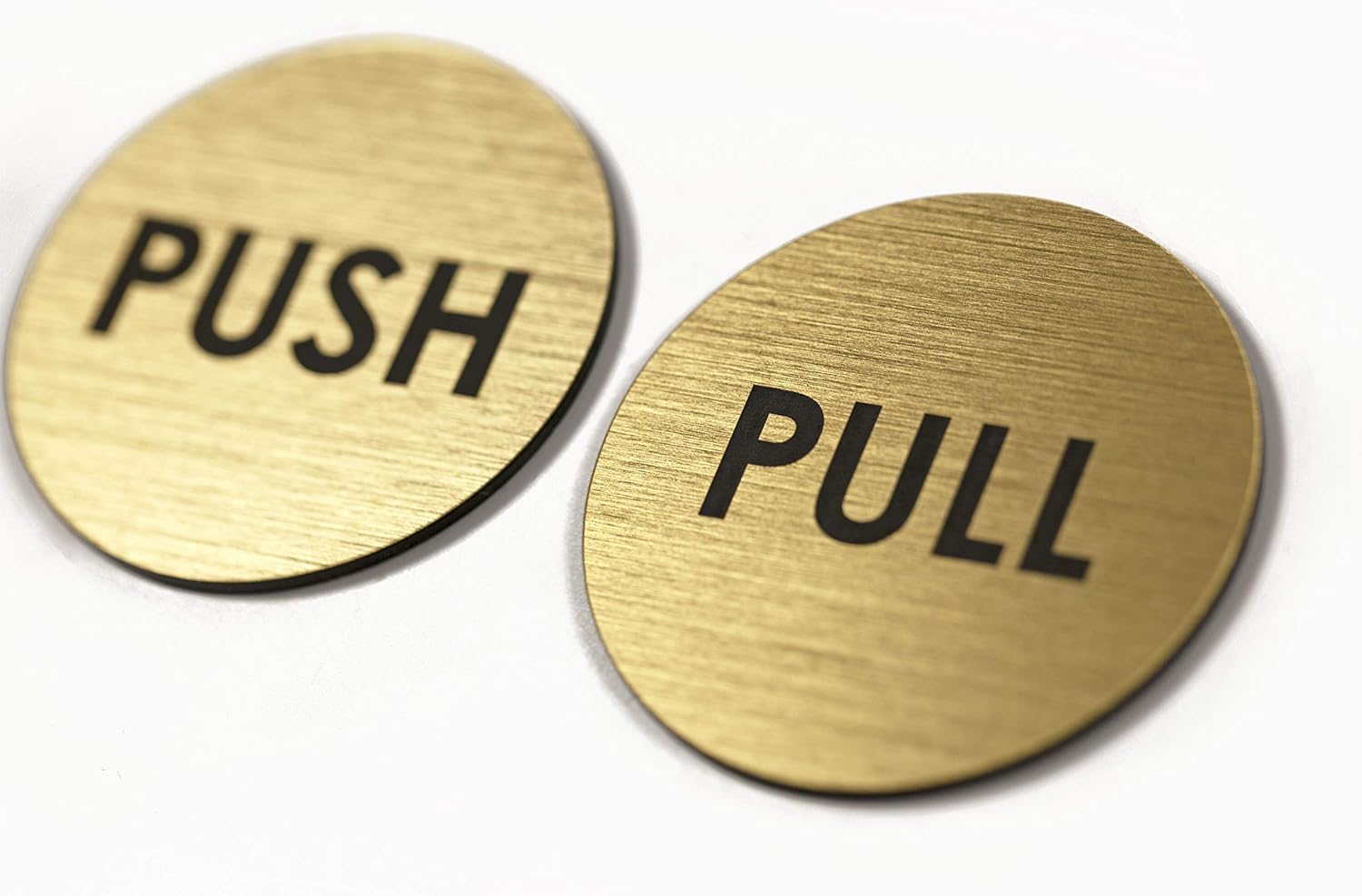 Amazon.com : Gold Push Pull Door Signs | Set of 2 | 2" Round - Laser ...