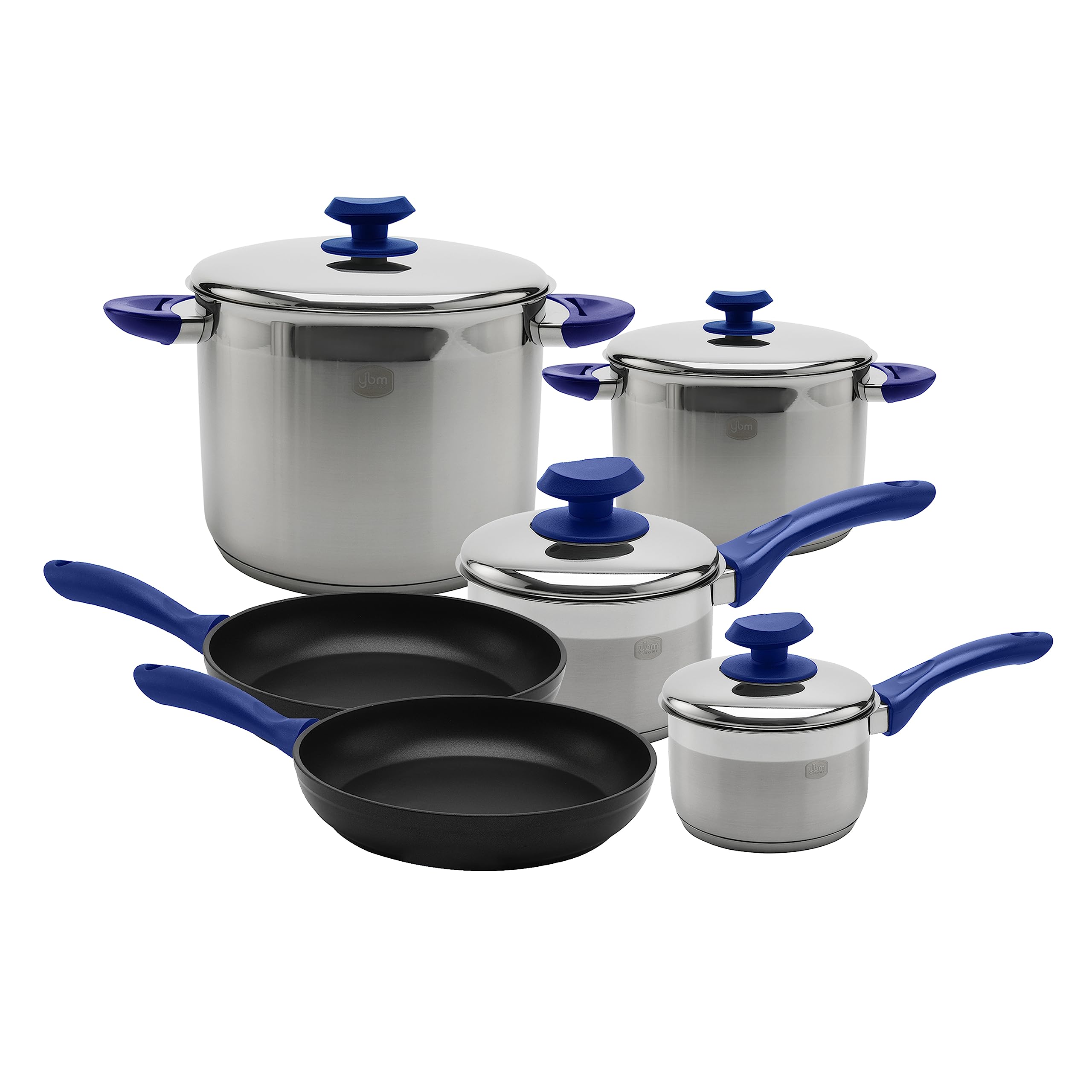YBM Home Stainless Steel Pots and Pans Set + Aluminum Frying Pan ...