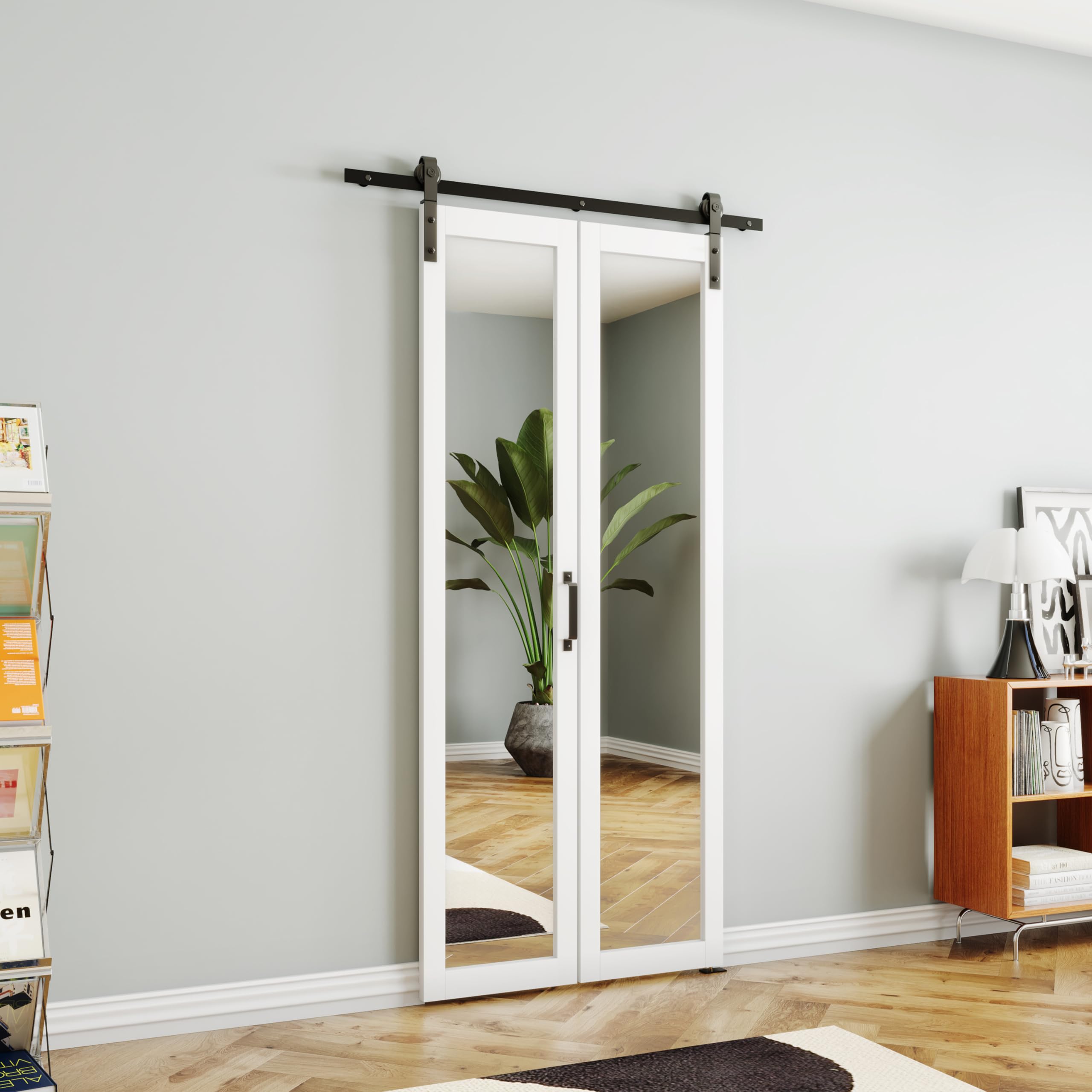 Amazon.com: SOLRIG Bi-Fold Barn Door 36"（18" x2） x 84", 1 Lites Mirror ...