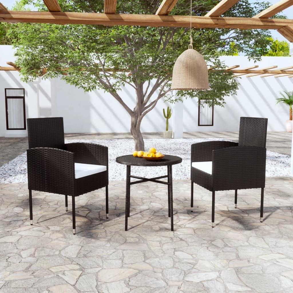Amazon.com: BLUECC 3 Piece Patio Dining Set Poly Rattan Black Outdoor ...