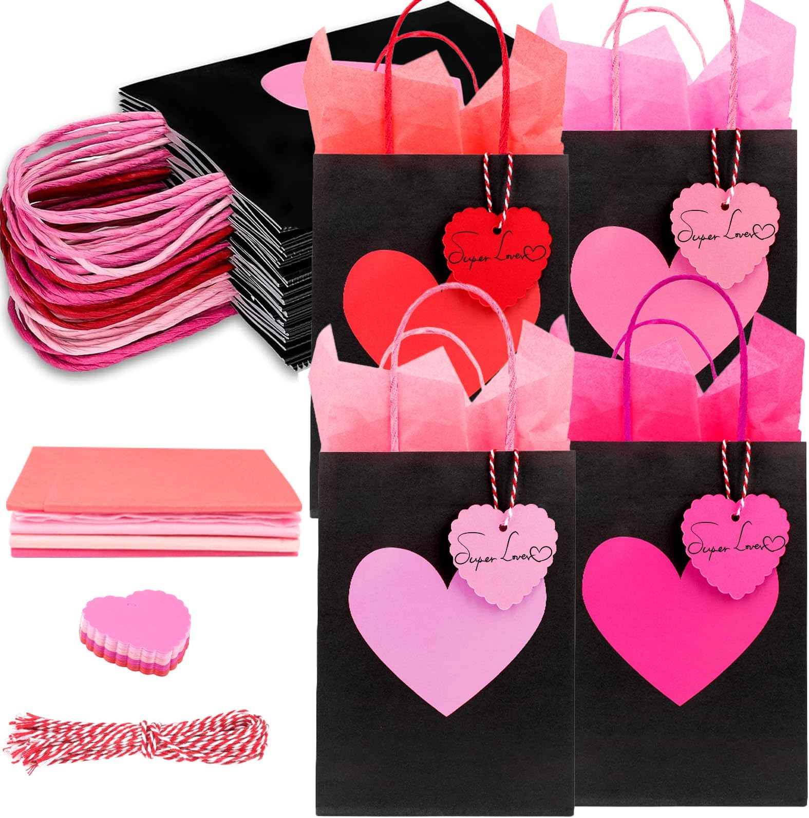Amazon.com: 13 Pieces Valentine's Day Red Pink Paper Gift Kraft Bags ...
