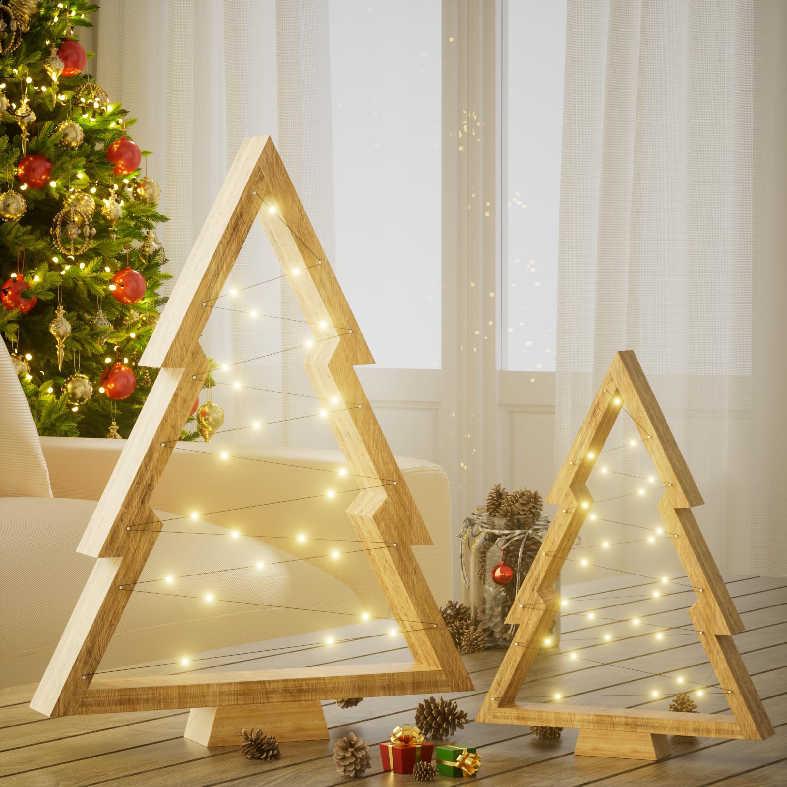 Amazon.com: YUZUHOME 2Pcs Tabletop Wooden Christmas Tree, Farmhouse ...