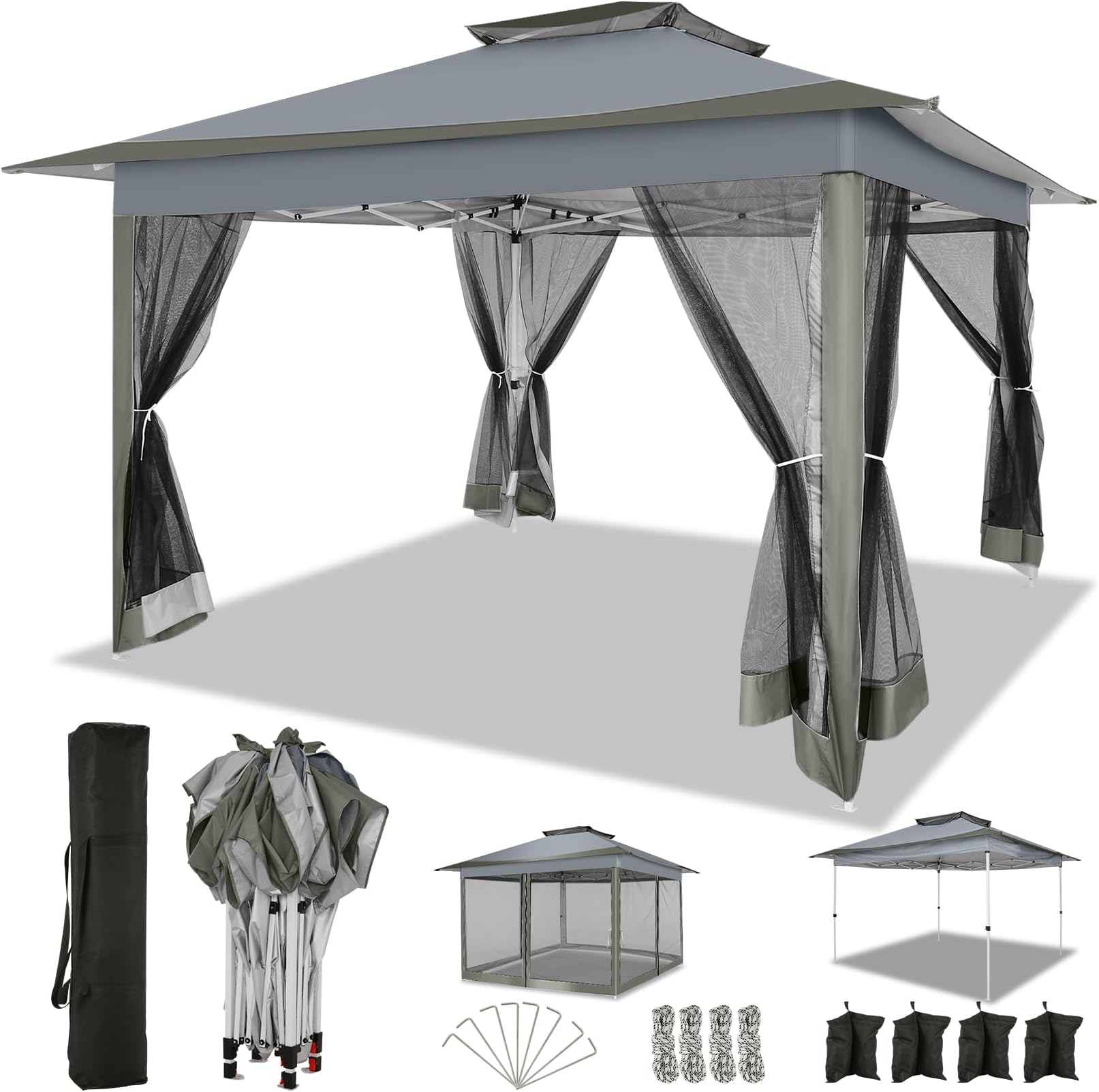 Amazon.com : Outsunny 13' x 13' Pop Up Gazebo, Hexagonal Canopy Shelter ...