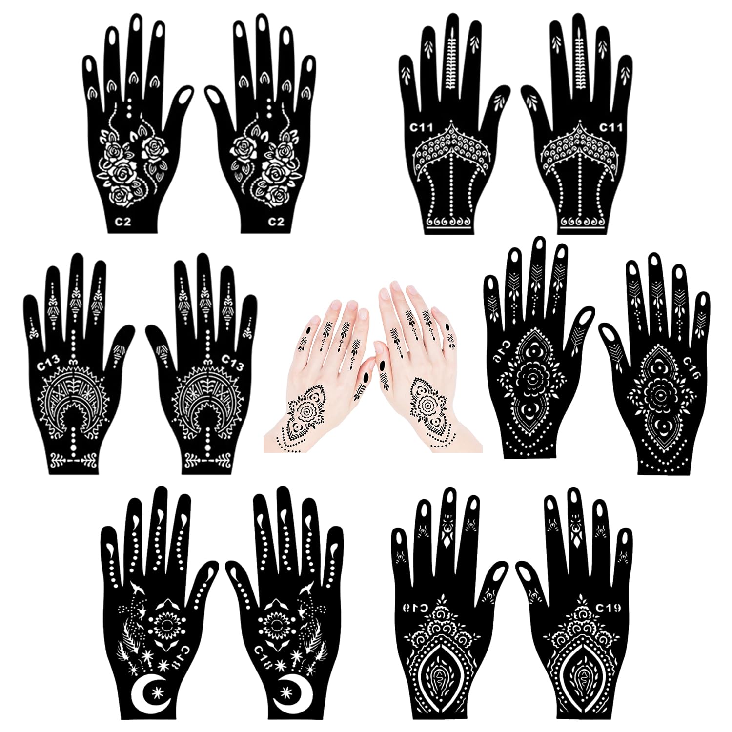 12PCS Hand Tattoo Stencil Set,Black Tattoo Stencil,Temporary Tattoo ...