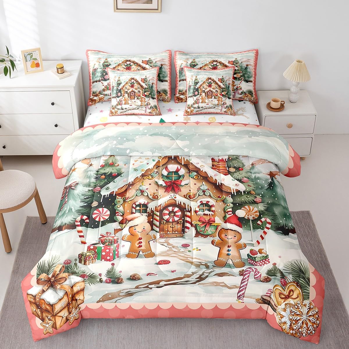 Amazon.com: Erosebridal 7 Piece Gingerbread Man Queen Comforter Set ...