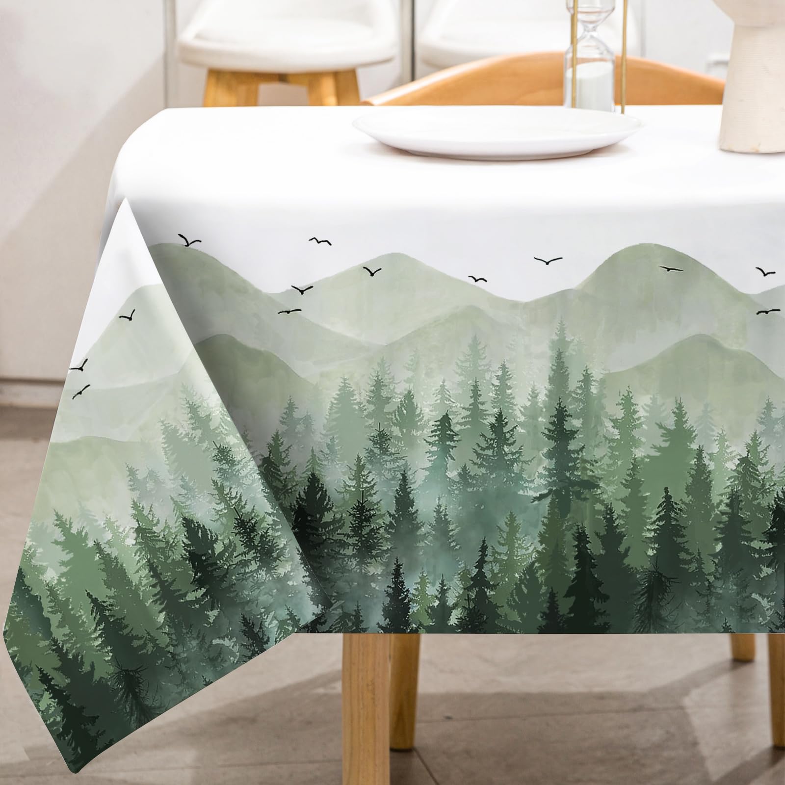 Amazon.com: AnyDesign Greenery Forest Tablecloth Rectangle Watercolor ...