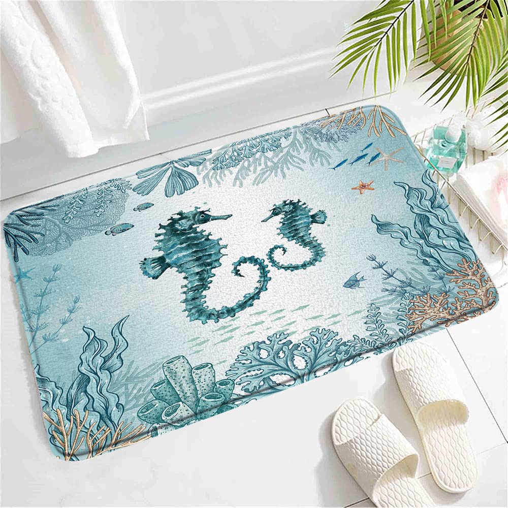 Amazon.com: Beach Seahorse Bath Mat, Watercolor Nautical Seahorses ...