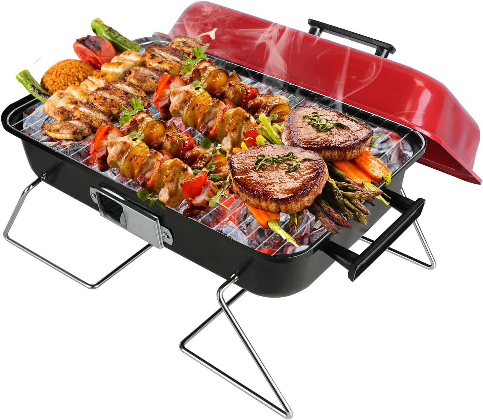 Amazon.com: Zorpupoa Portable Barbecue Grill with Lid, Small Charcoal ...