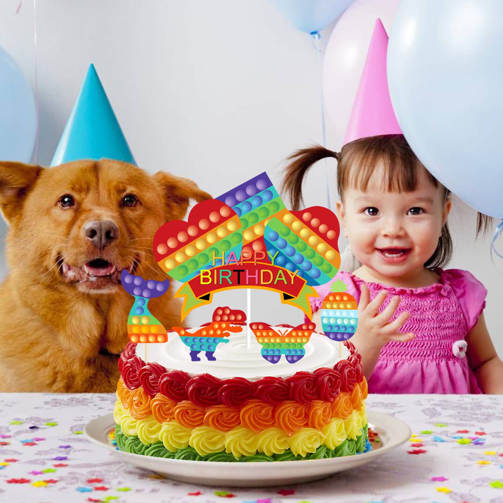 Happy birthday cake topoer, 25 picec of Pop Fidget happy birthday sign ...