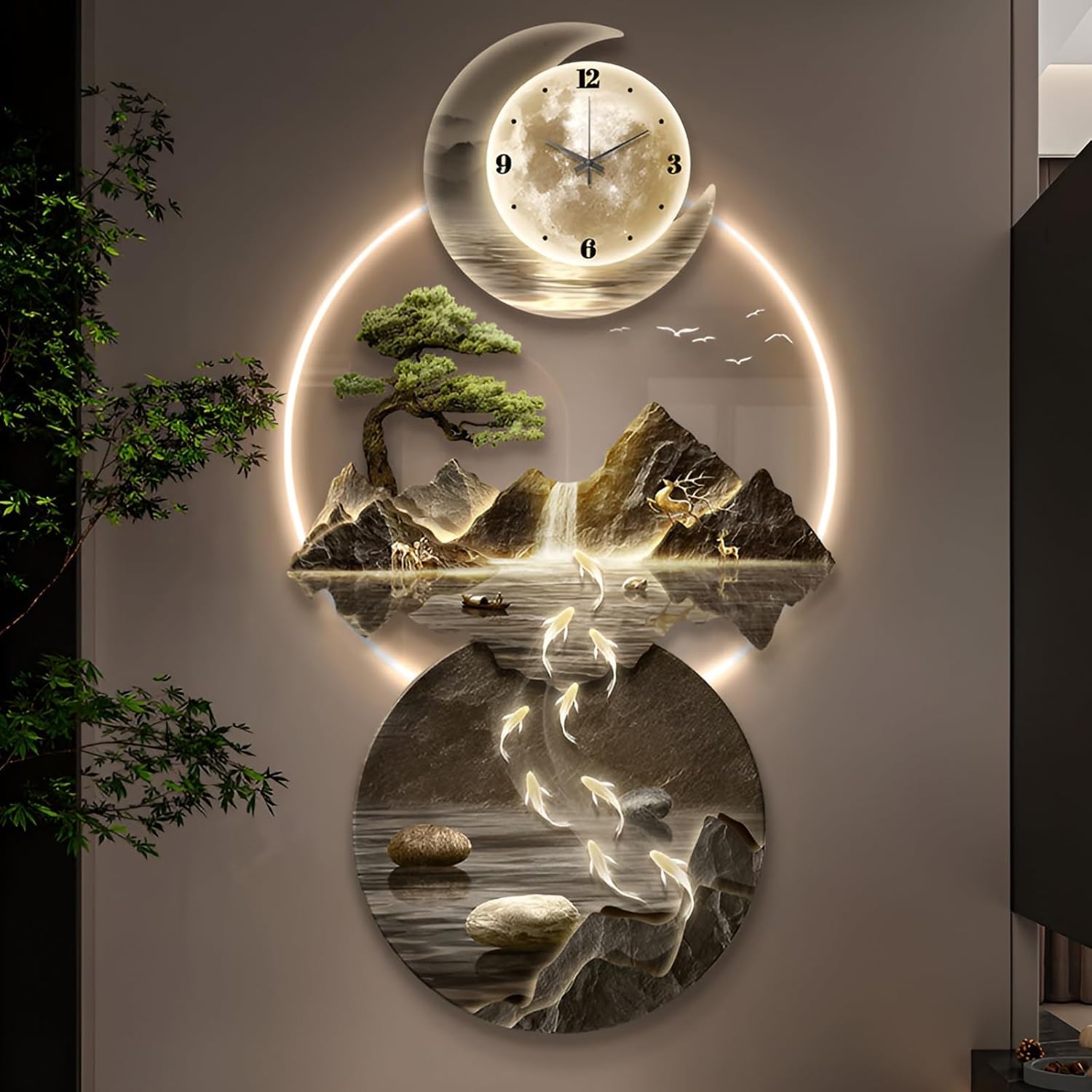 Amazon.com: 3D Art Wall Decor with Wall Clocks Art Decoration Landscape ...