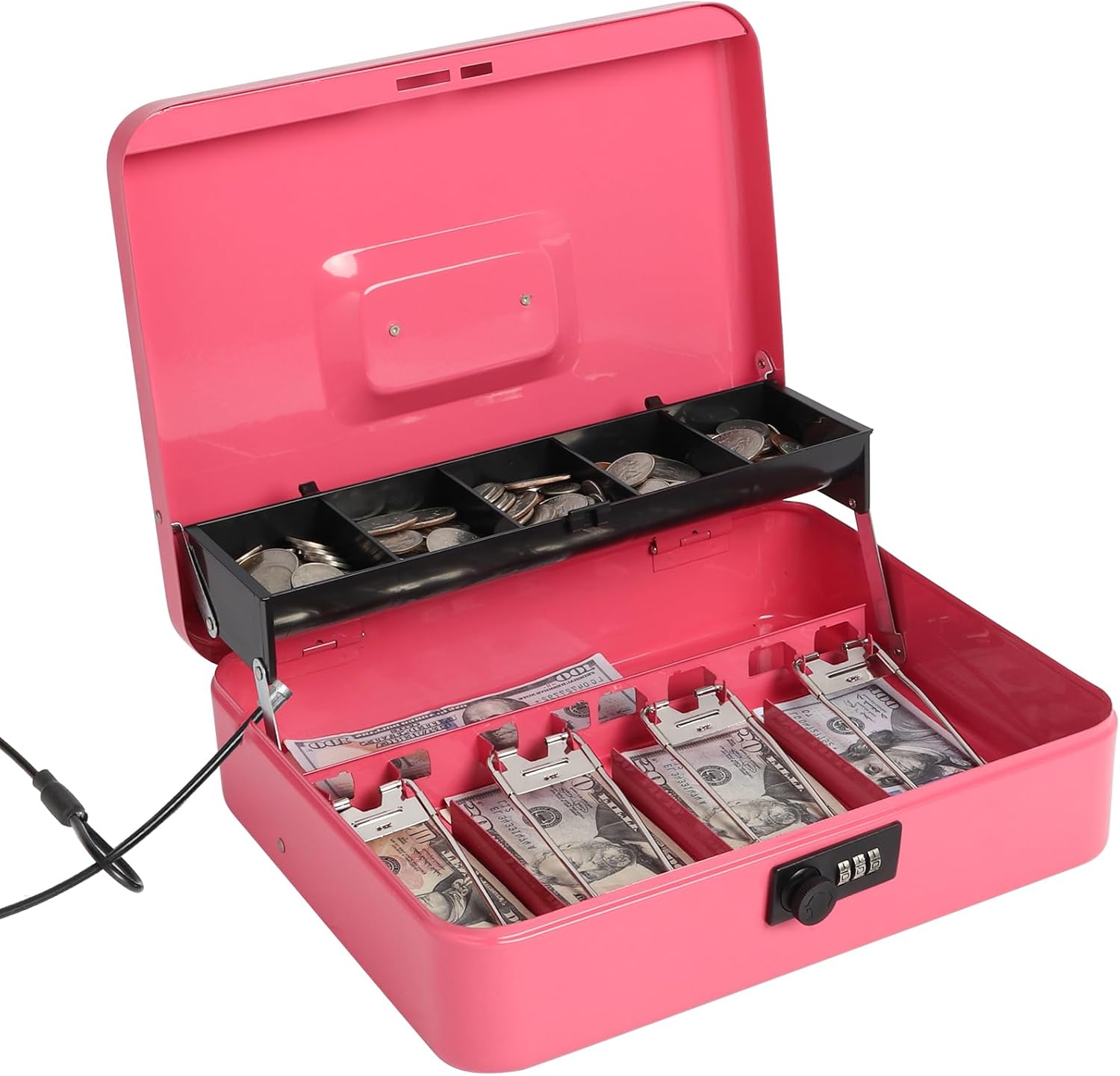 Amazon.com : Jssmst Large Locking Cash Box with Money Tray, Metal Money ...