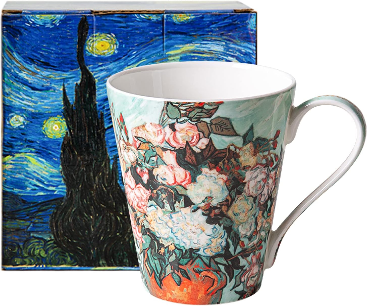 Amazon.com: DECRZPB Ceramic Coffee Mug White Rose Flower Tea Cup ...