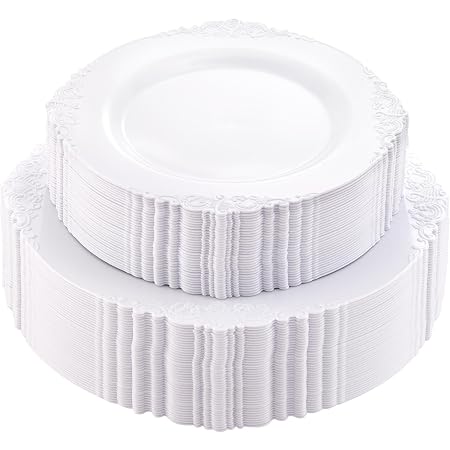 Amazon.com: U-QE 100 Pieces White Disposable Plates - Premium Hard ...