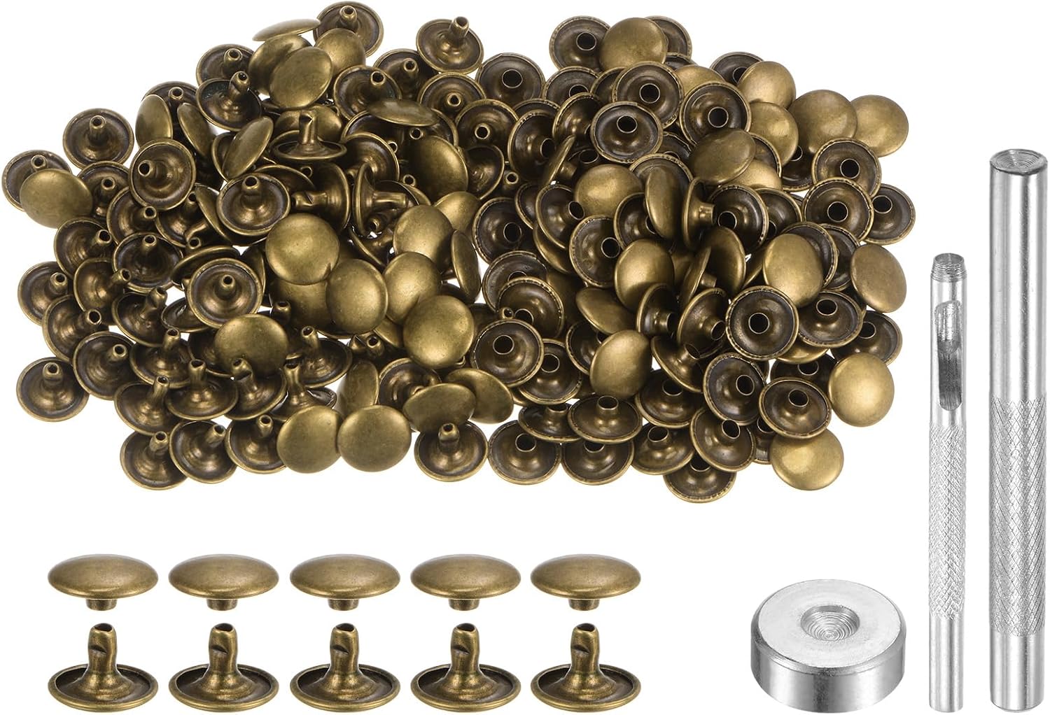 sourcing map 100 Sets Leather Rivets 8 x 12mm Metal Double Cap Rivet ...
