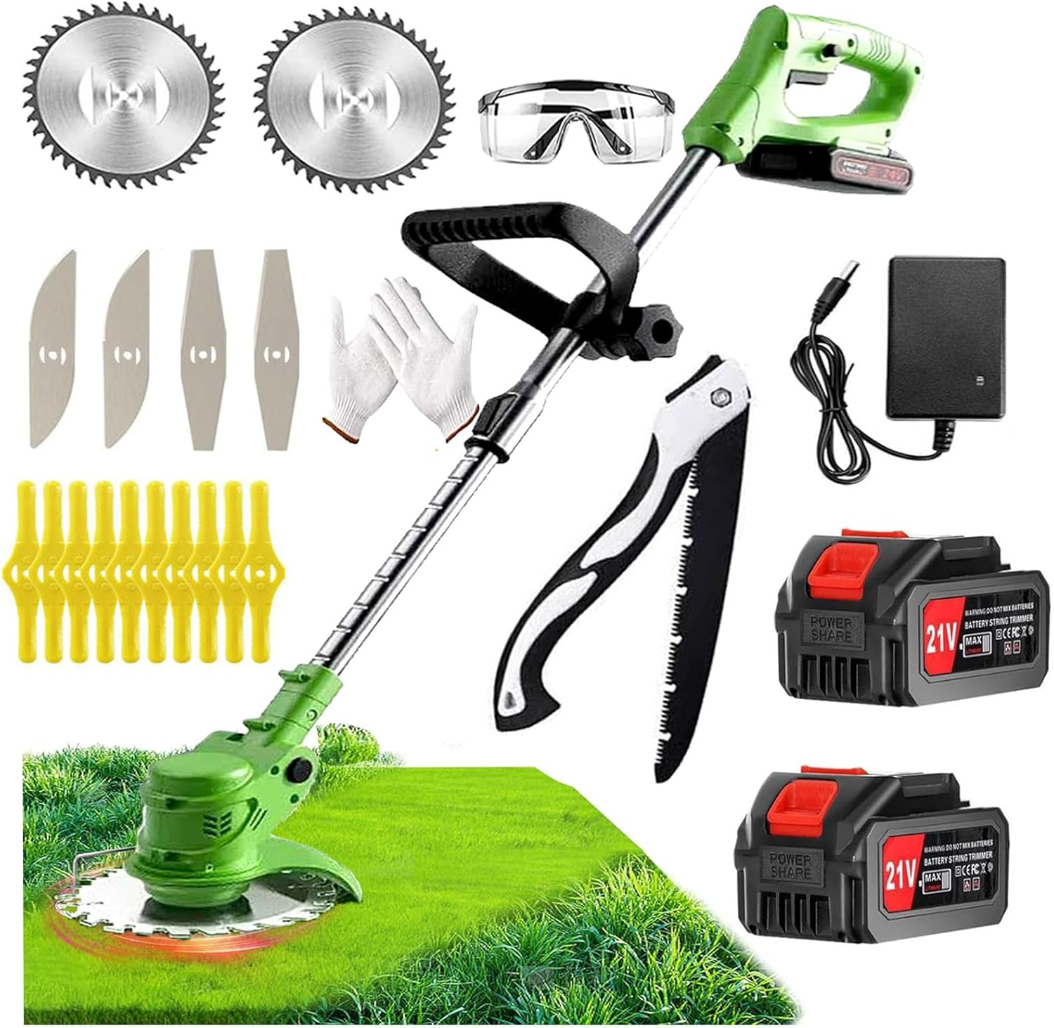 21V Cordless Weed Wacker Electric Grass Trimmer & Brush Cutter with 2 ...