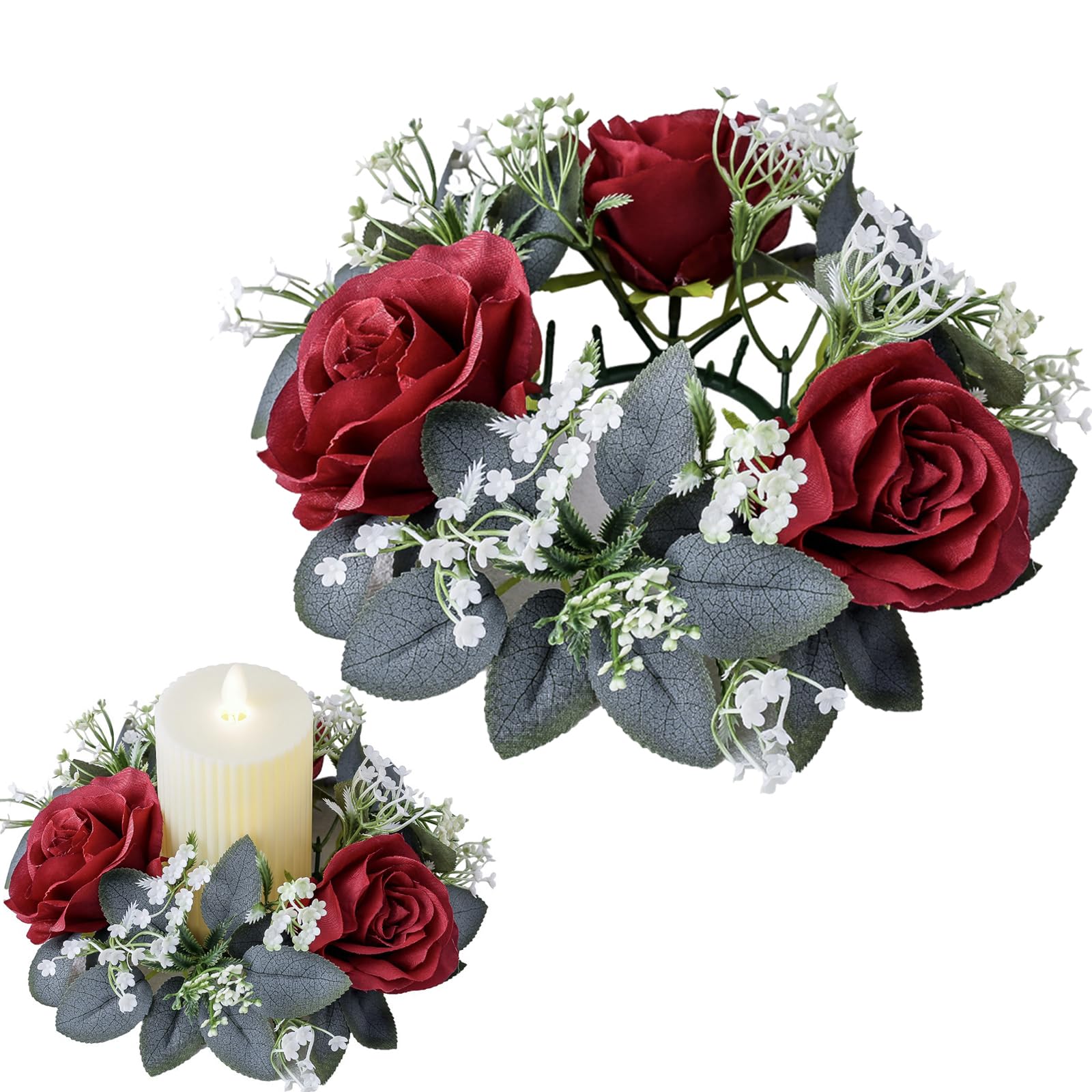 Amazon.com: Valentine's Day Red Rose Candle Rings Artificial Rose ...