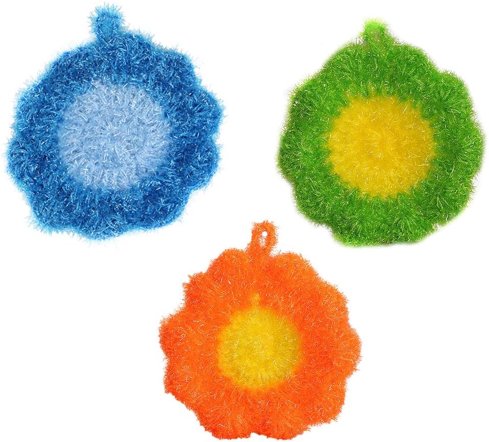 Amazon.com: KALLORY 3Pcs Cute Flower Dish Scrubbers for Kitchen Korean ...
