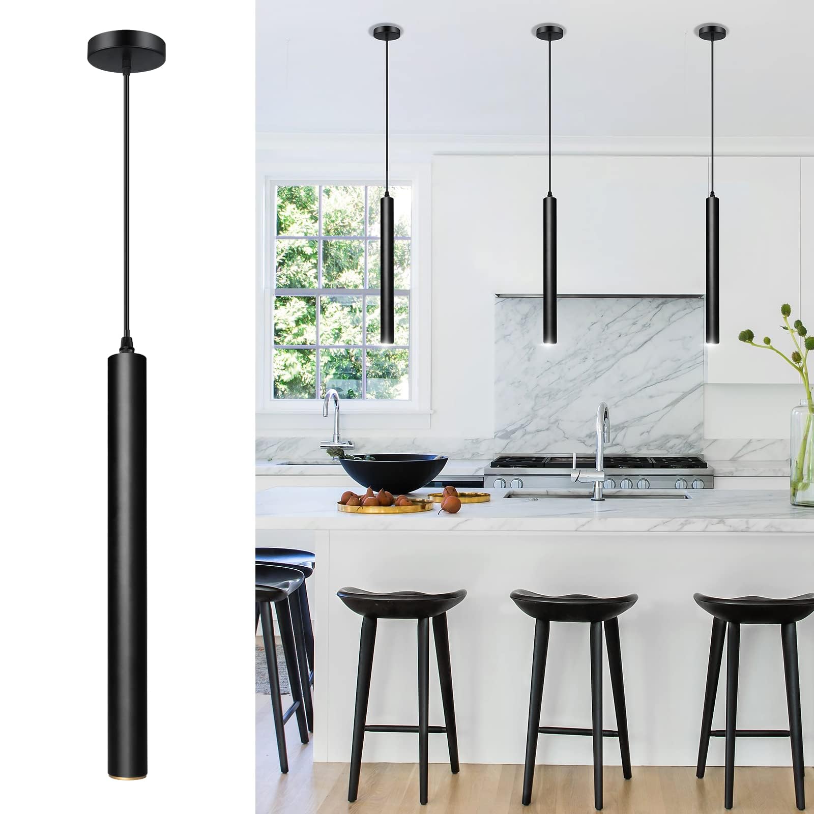 OKELI Black Modern Pendant Light, LED Minimalist Pendant Lighting ...