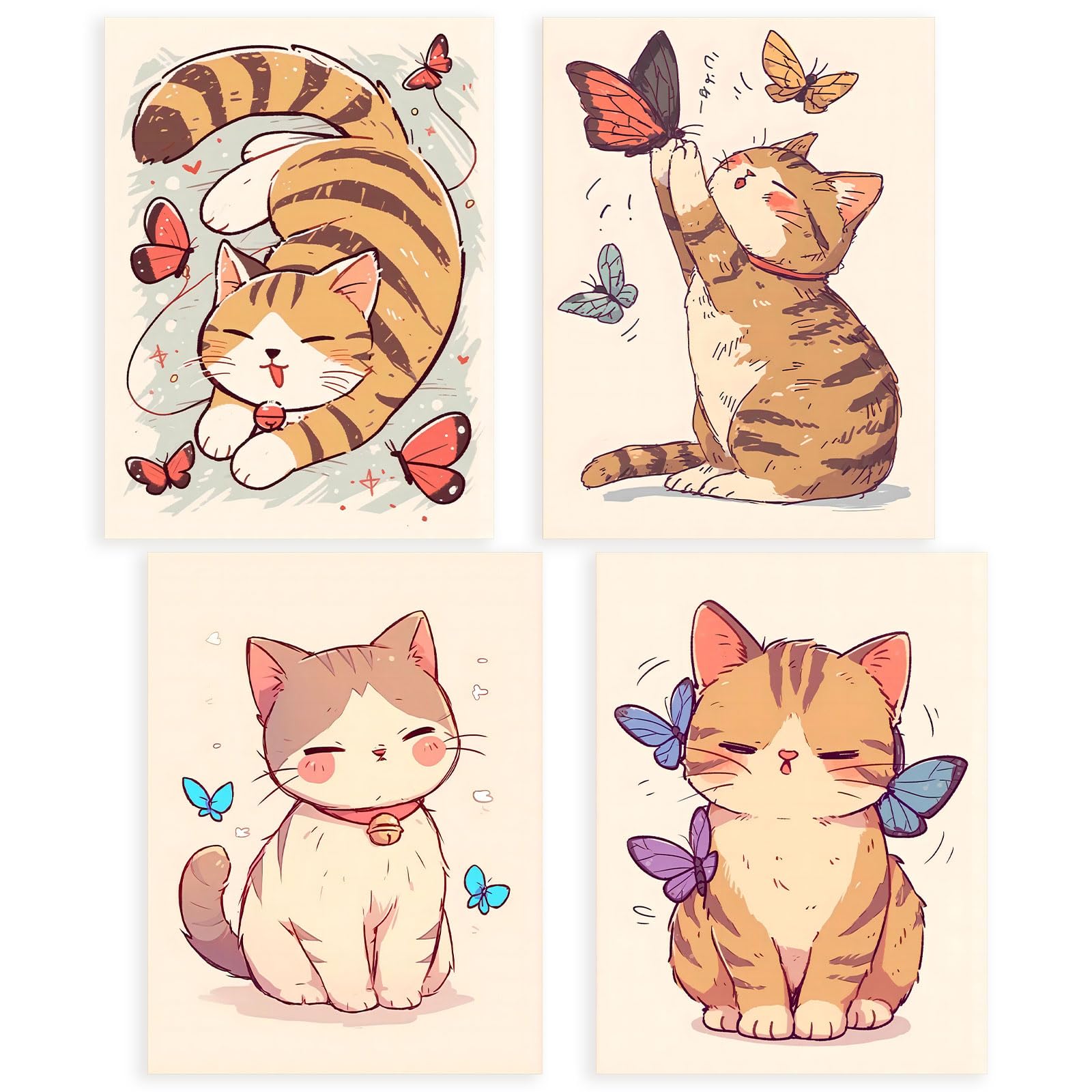 Amazon.com: Generic Cat Wall Art with Colorful Butterfly Wall Art Print ...