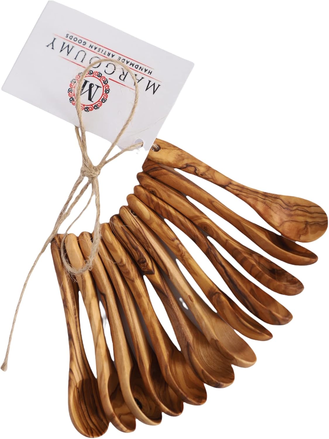 Amazon.com | MARGOUMY Handcrafted Olive Wood Spoons Set - 12 Pcs 3.6 ...