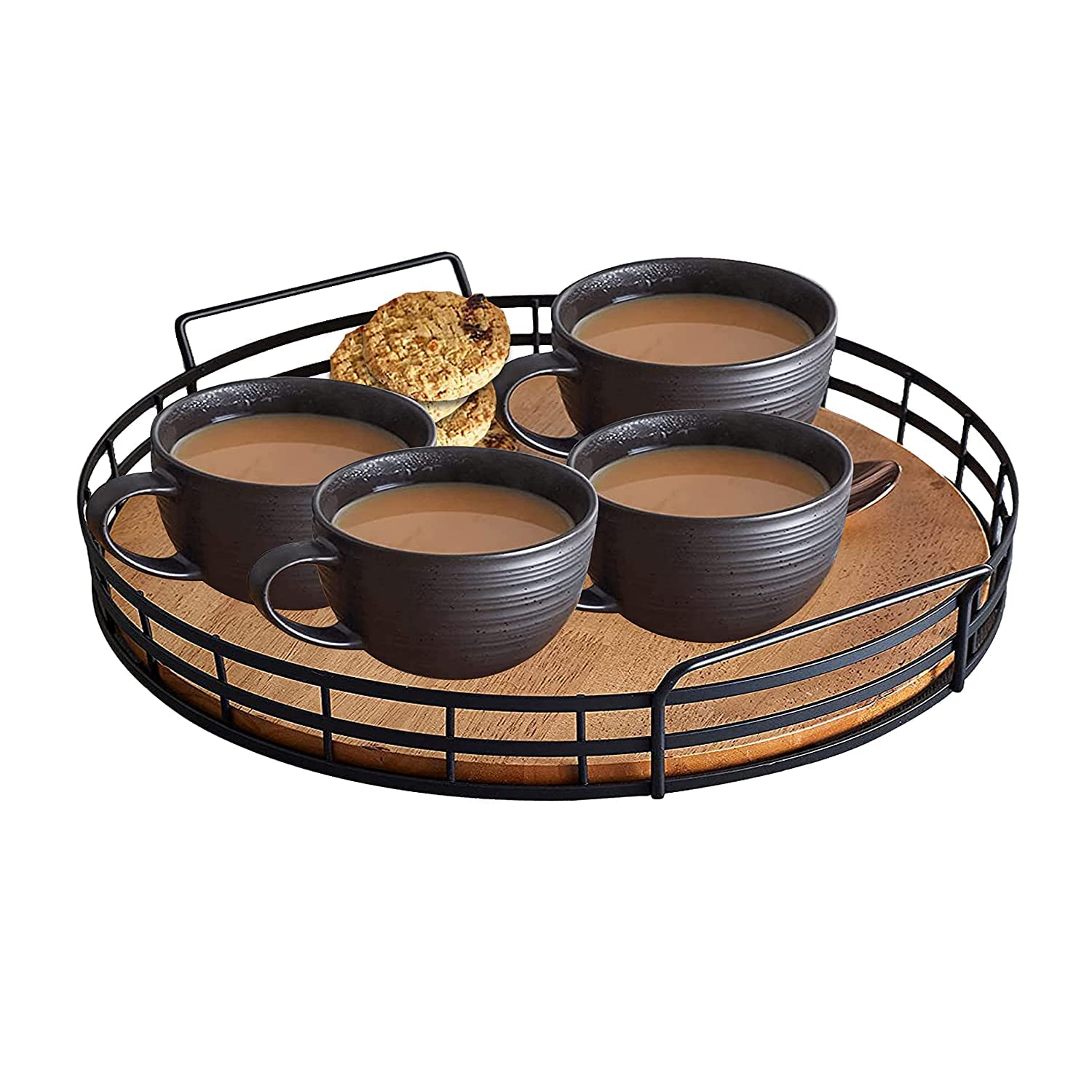 ROLLYWARE Premium Wood&Metal Breakfast Serving Tray for Serving Table ...