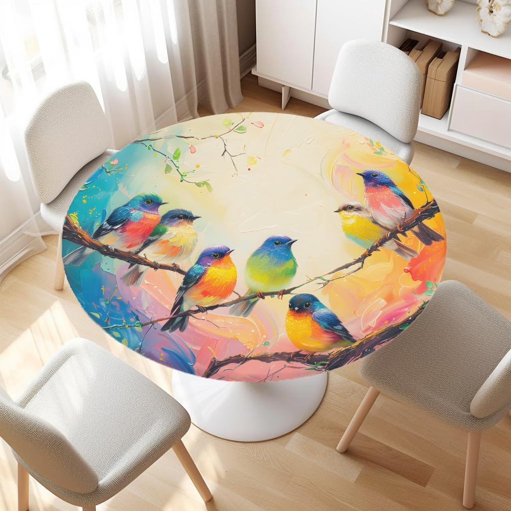 Amazon.com: Spring Birds Round Fitted Tablecloth with Elastic 36" - 42 ...