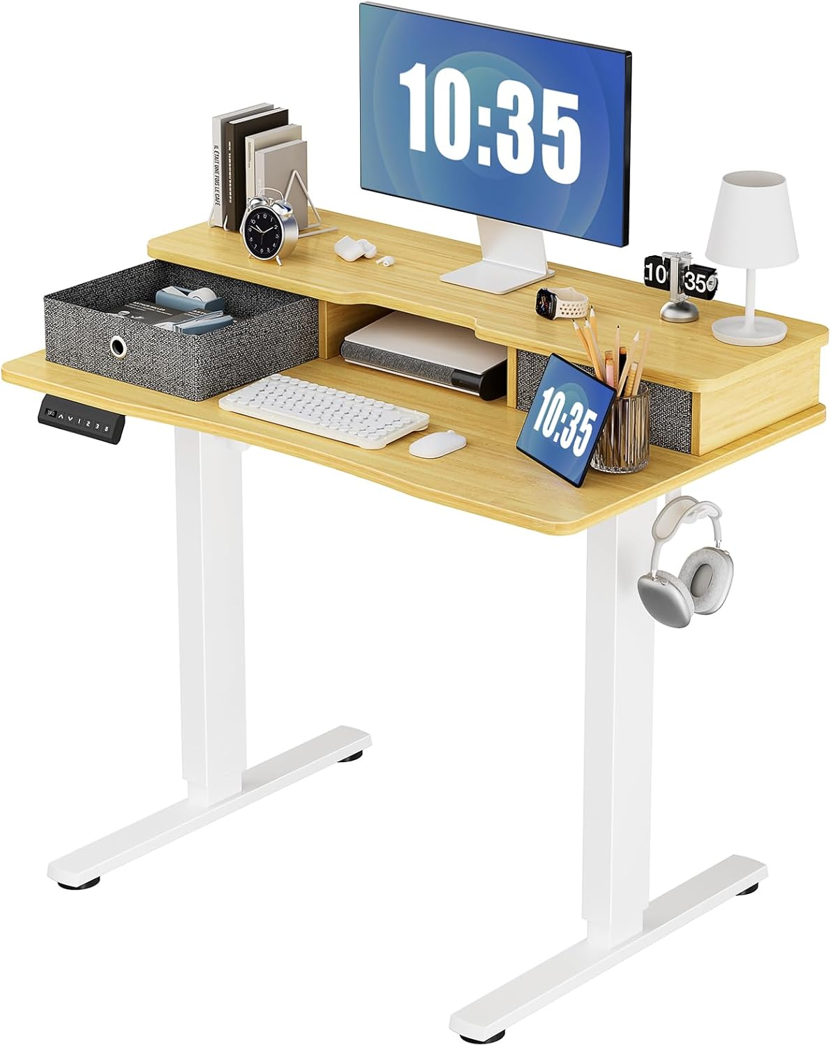 JHK Standing Desk with Double Drawers, 40 x 24 Inch Electric Sit Stand ...