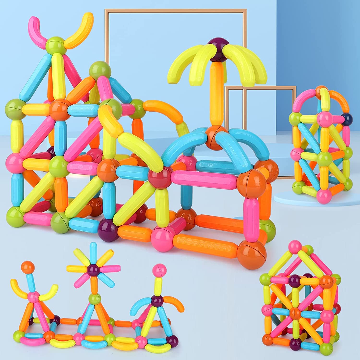 74 PCS Magnetic Balls and Rods Set,Magnetic Building Sticks Blocks Toys ...