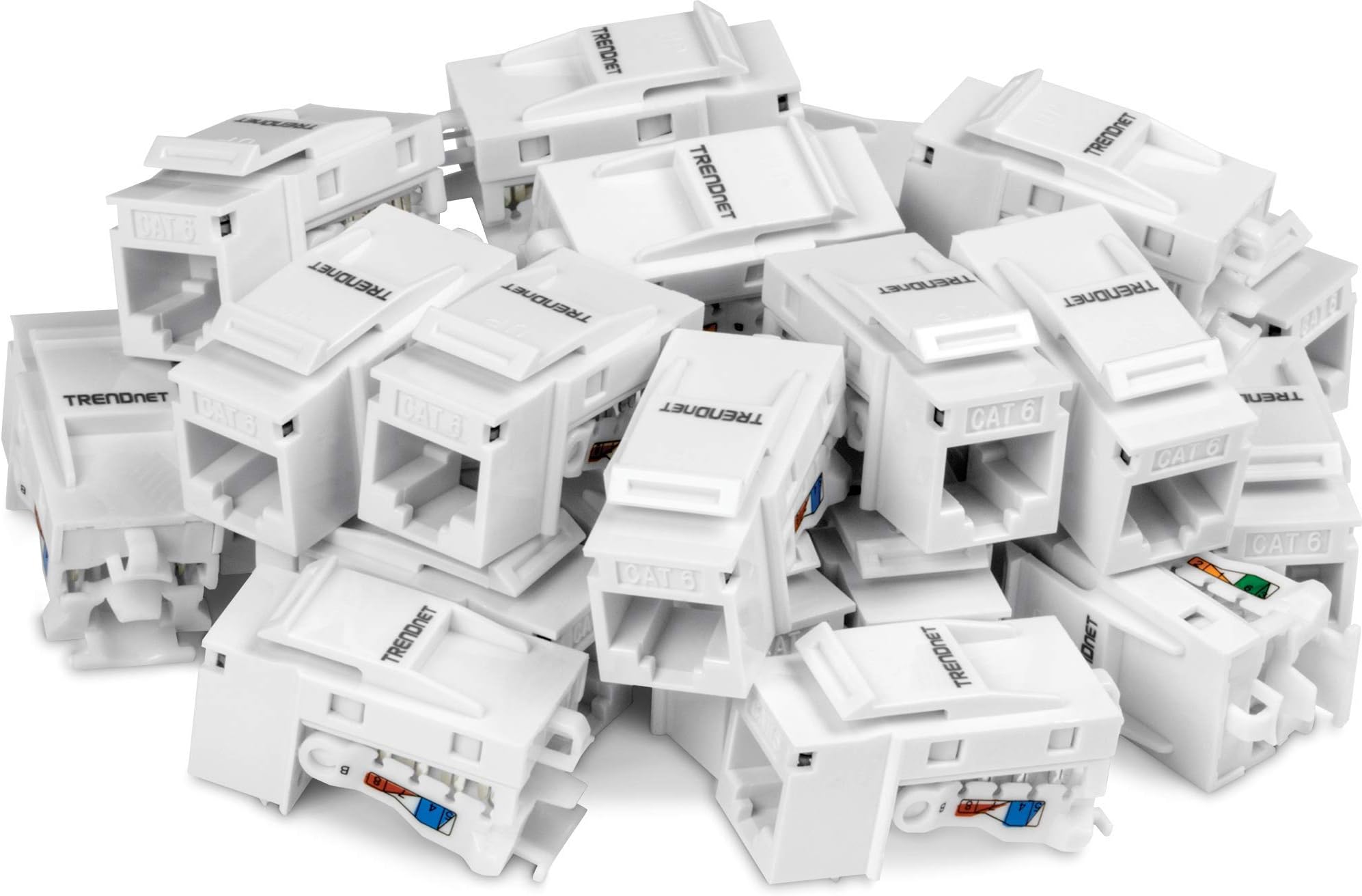 TRENDnet Cat6 Keystone Jack – 25-Pack, 90° Angle Termination, Colour ...