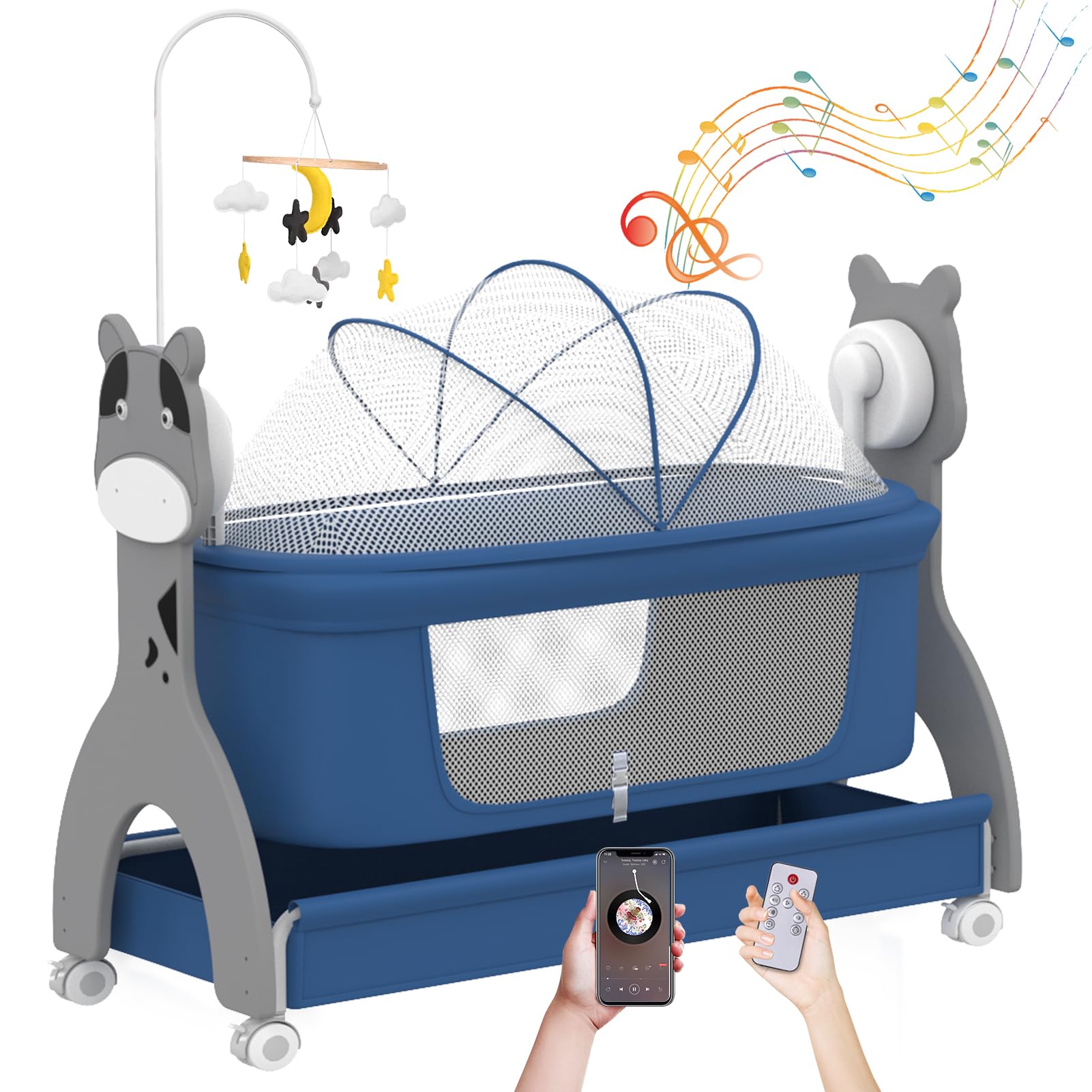 Electirc Baby Bassinet, Rocking Baby Crib with Locking Wheels, Baby ...