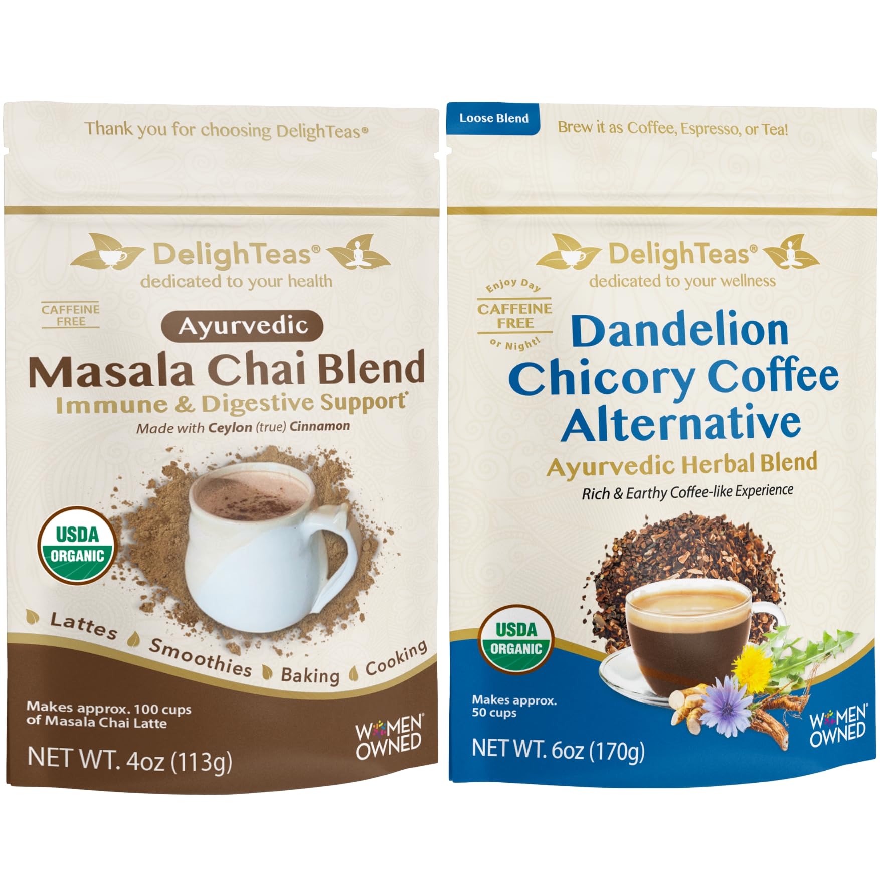 Amazon.com : DelighTeas Organic Masala Chai Powder and Herbal Coffee ...