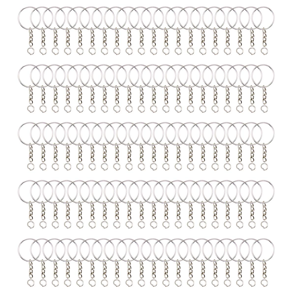 BetterJonny 100Pcs Split Key Ring with Chain and 100Pcs Open Jump Rings ...
