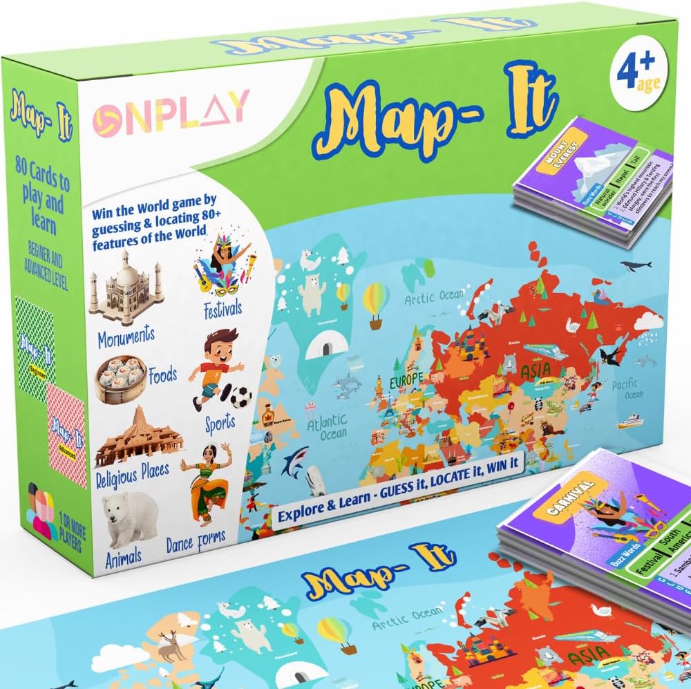 Buy UnikPlay Geografika Map Game with Illustrated Map & 40 Game Cards ...
