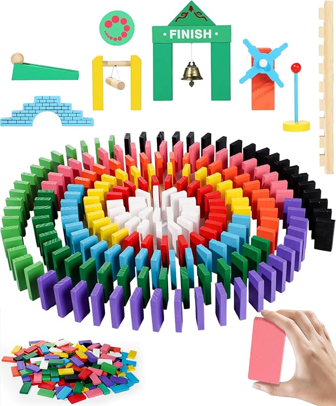 Amazon.com: 100 Pcs Dominoes Set for Kids, Colorful Wooden Building ...