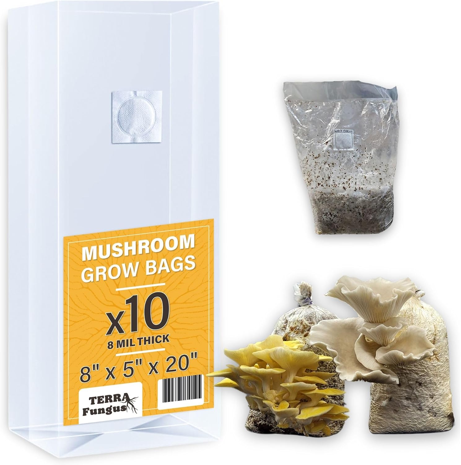 Amazon.com : Mushroom Grow Bags | 10 Pack of 8"x5"x20" Heavy Duty 8 Mil ...