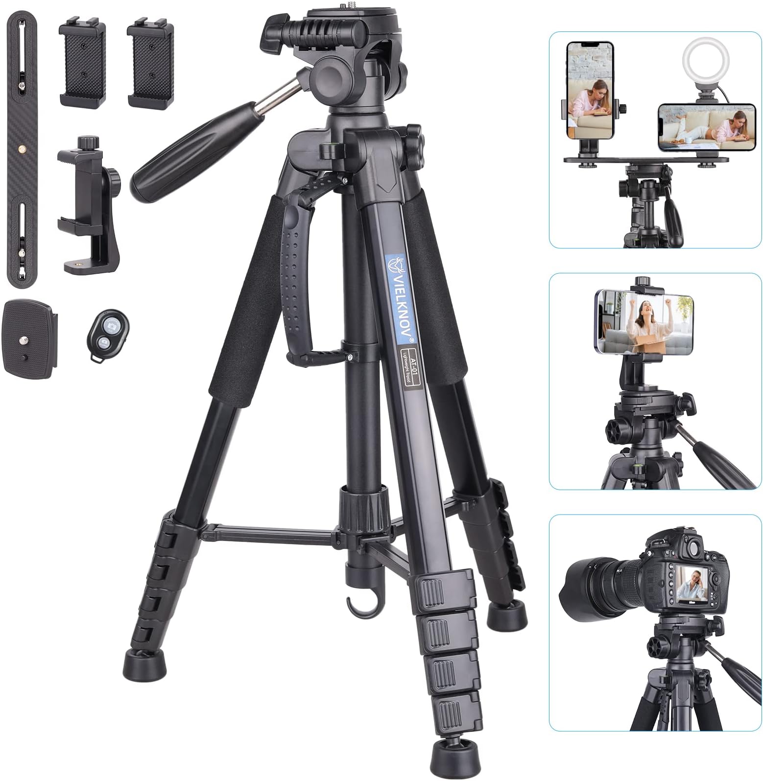 ARTCISE Camera Tripod for Camera, 159 cm Smartphone Tripod Stand with ...