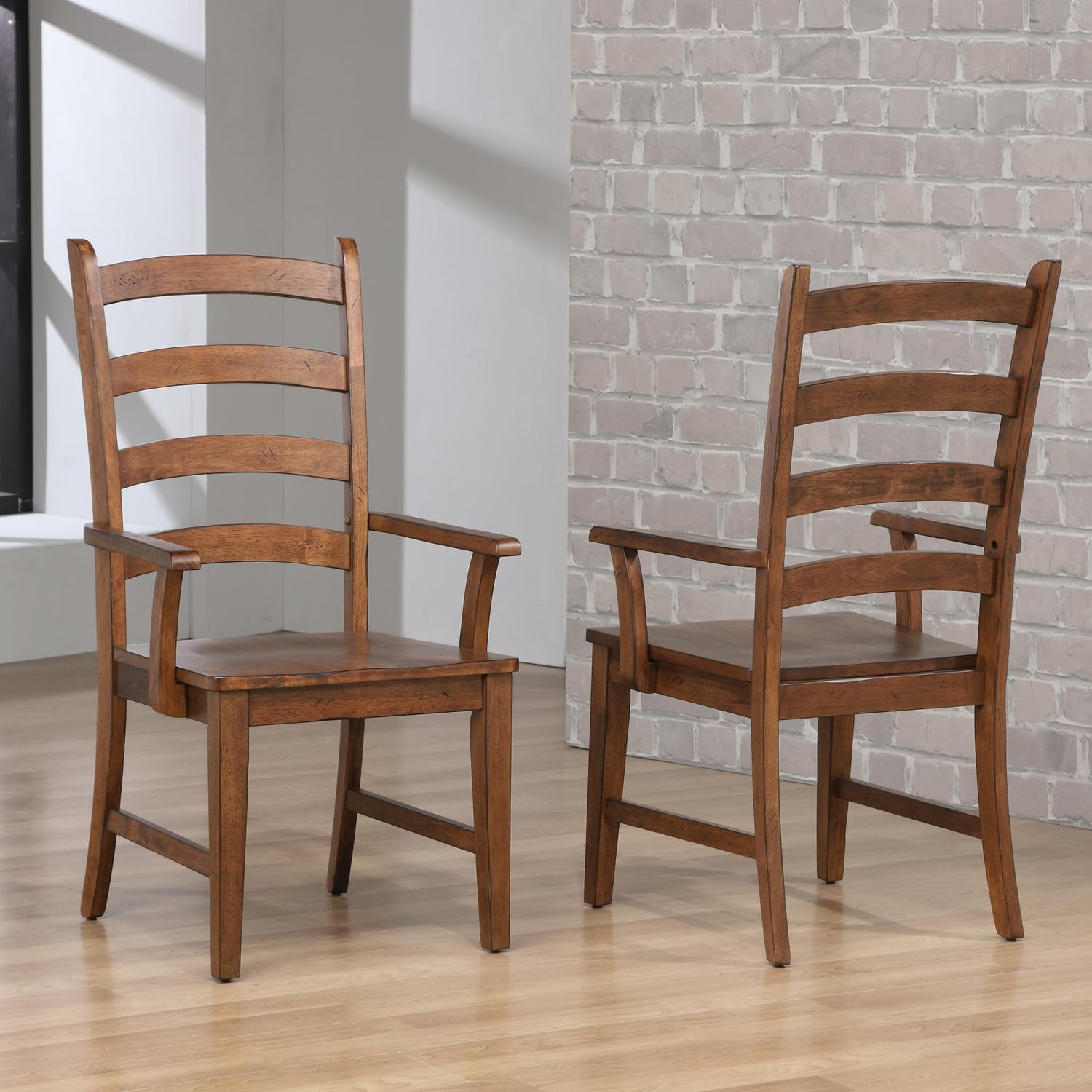 Amazon.com - HomeStock Ladder Back Dining Chair with Arms, Set of 2 ...