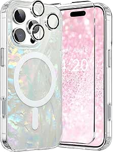 Amazon.com: WATEFULL for iPhone 16 Pro Max MagSafe Iridescent Case Glitter Sparkly, Opal Pearly ...