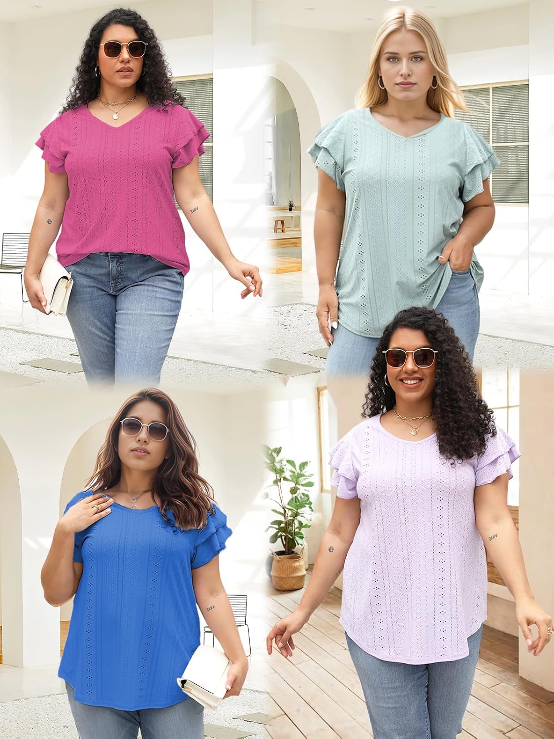 VISLILY Womens-Plus-Size-Summer-Tops Ruffle Short Sleeve T Shirts ...