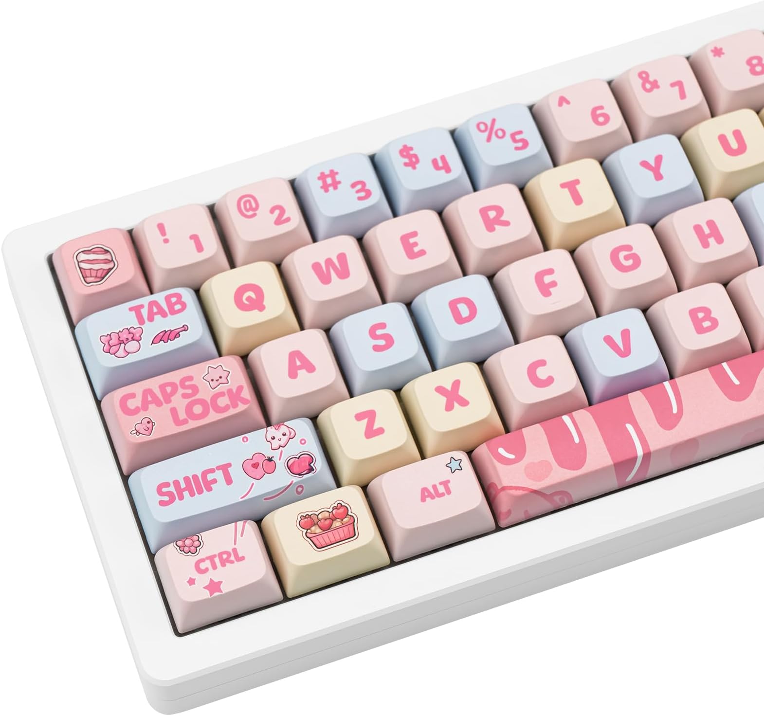 Amazon.com: GEKUCAP Custom Keycaps, 133 Keys Creamy Strawberry Cute ...